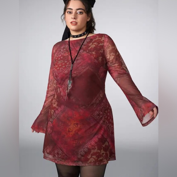 Cider | Dresses | Cider Mesh Round Neck Retro Aztec Mini Dress Curvy ...
